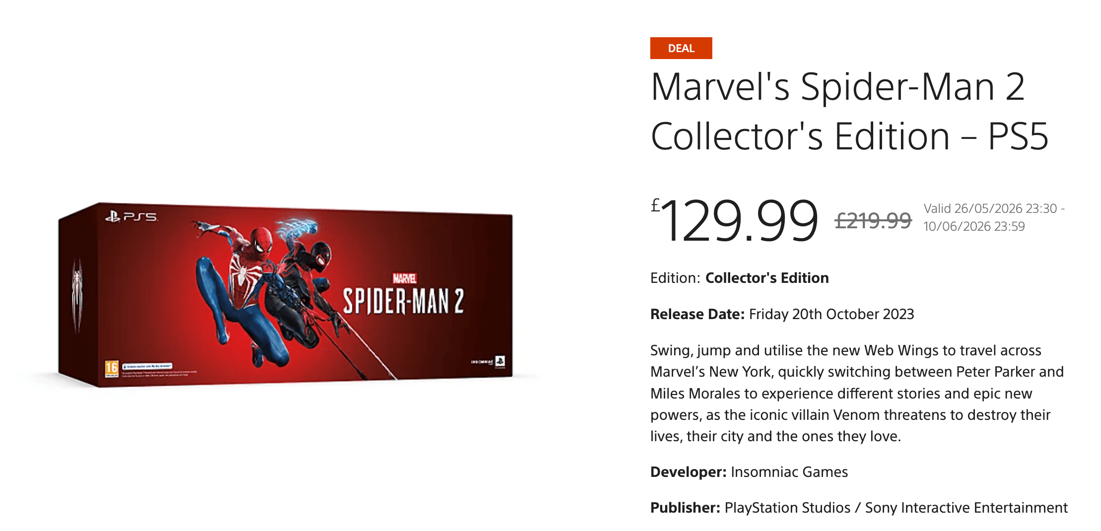 Marvel’s Spider-Man 2 Collector’s Edition PS5 Deal | GAMES.GG